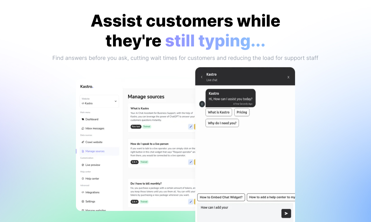 Assist customers while they're still typing - Kastro